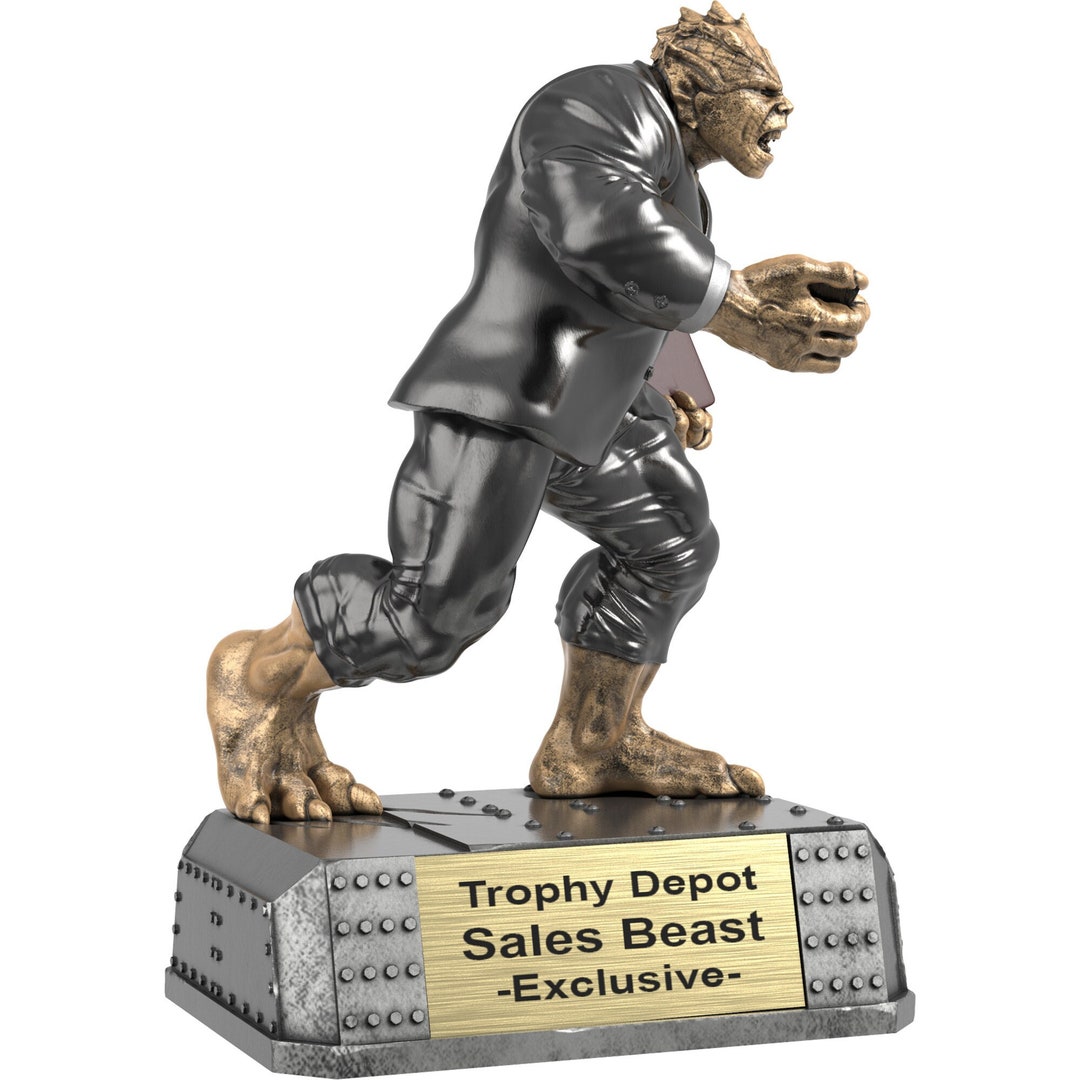 Sales Trophy With Custom Engraved Text, Beast, Monster Sculptured Award ...