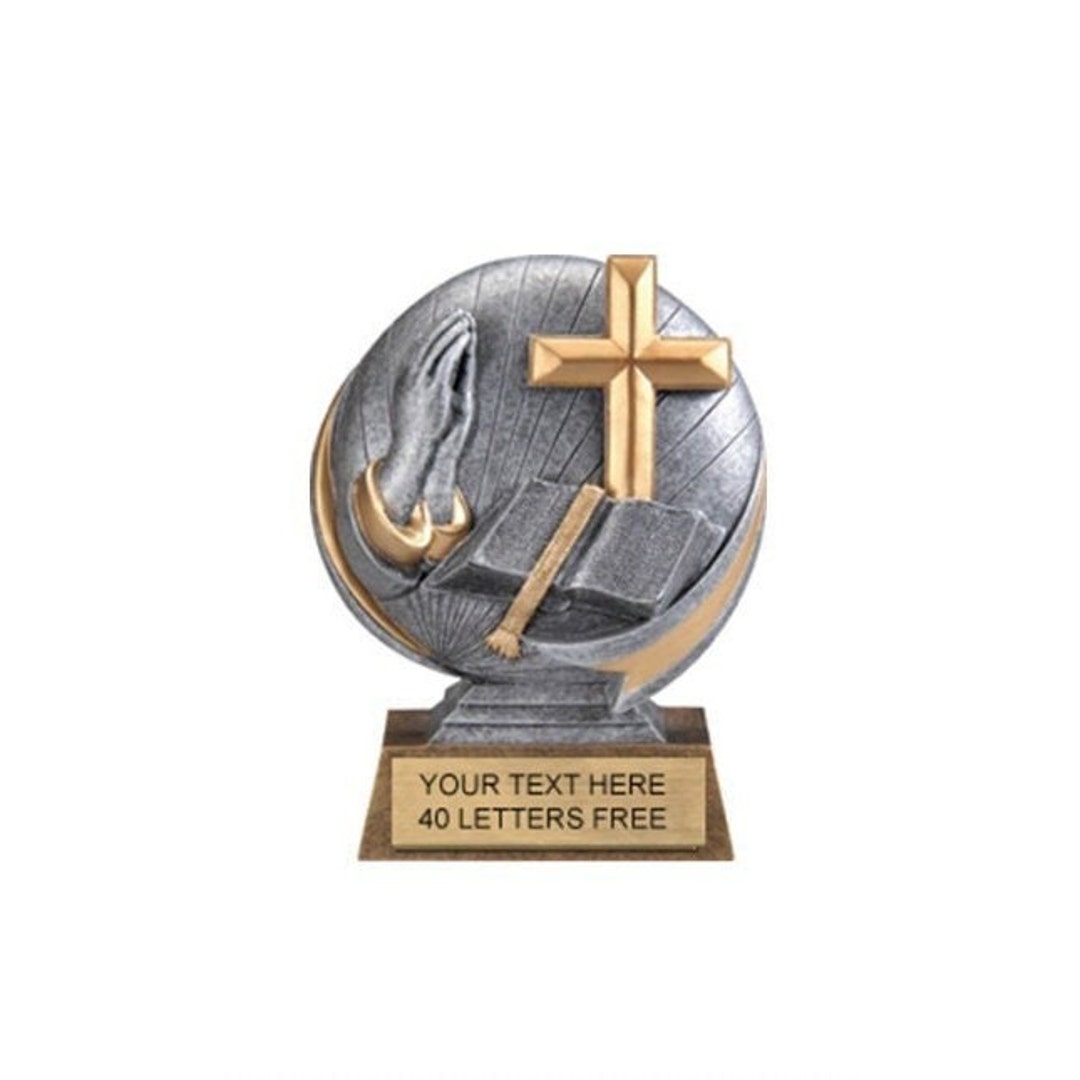 Religious Cross, Bible, Praying Hands Trophy, - With 4 Lines of Custom ...