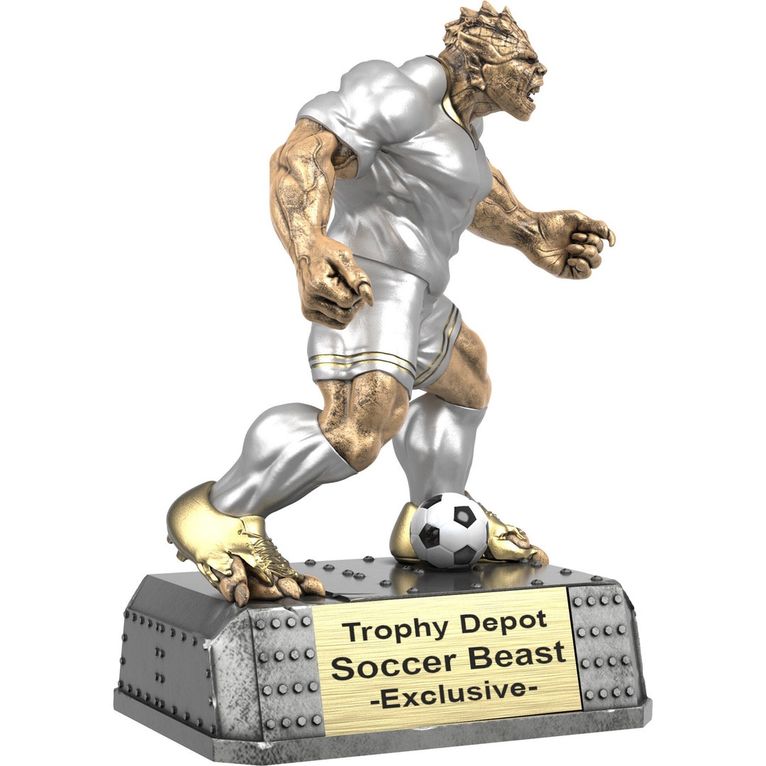 Soccer Trophy With Custom Engraved Text, Beast, Monster Sculptured ...