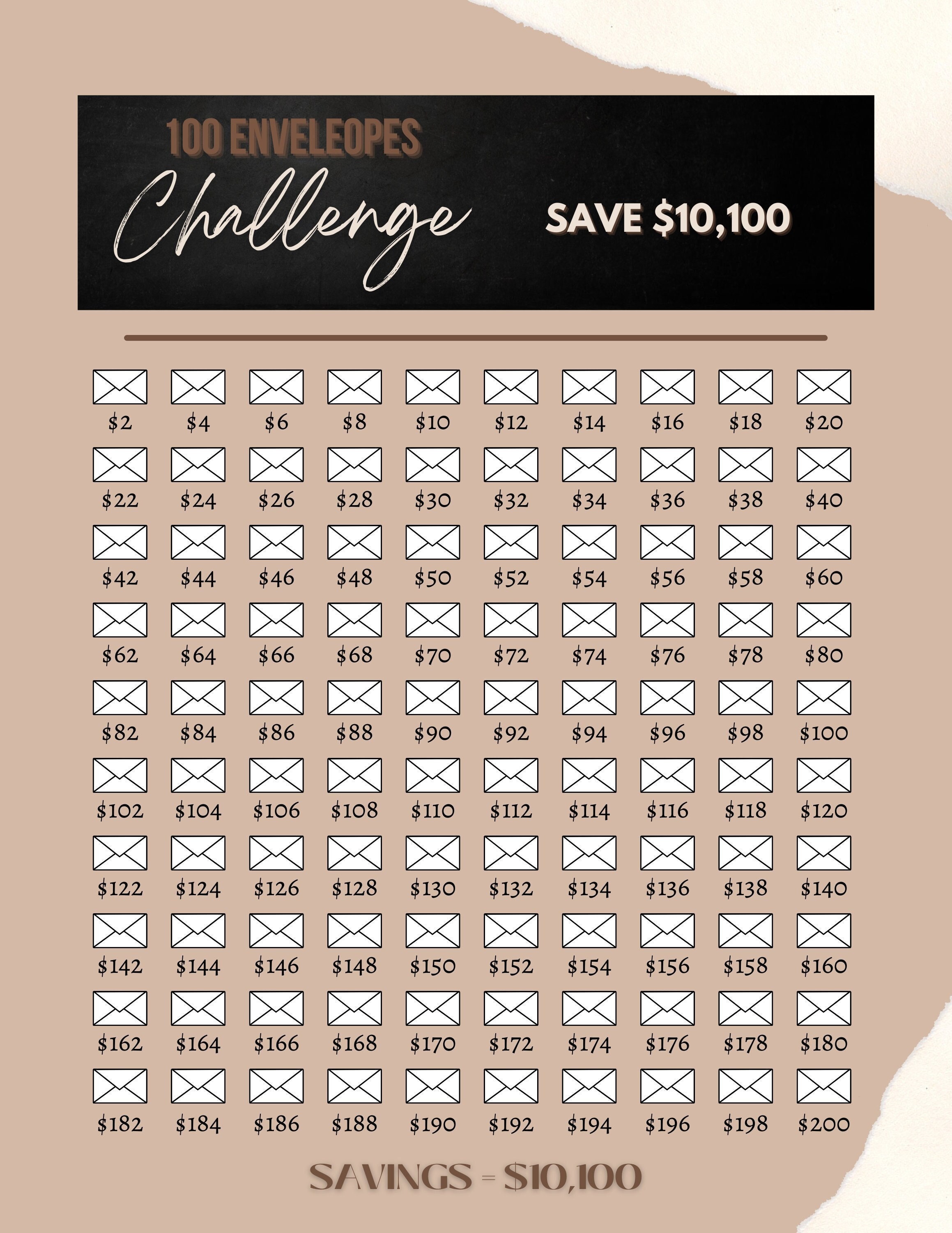 Printable 100 Envelope Challenge 10 000 Savings Challenge Money