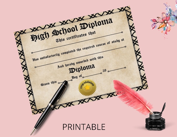 Printable High School Diploma Certificate Template - Etsy