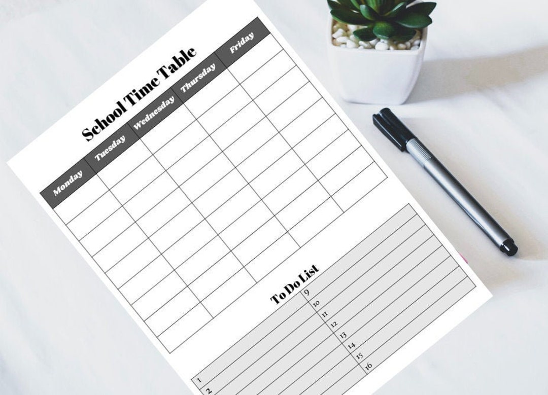 School Time Table {instant Download } - Printable - Student Planner ...