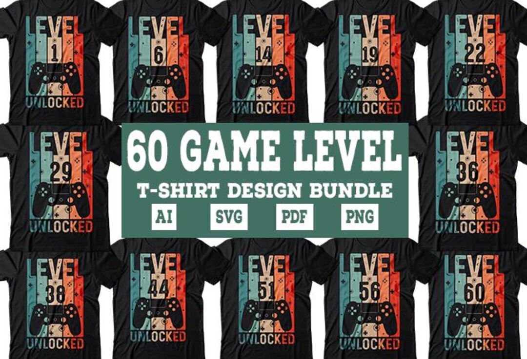 Retro Game Level Gaming T-shirt Design Bundle, Game Boy Style Gamer ...