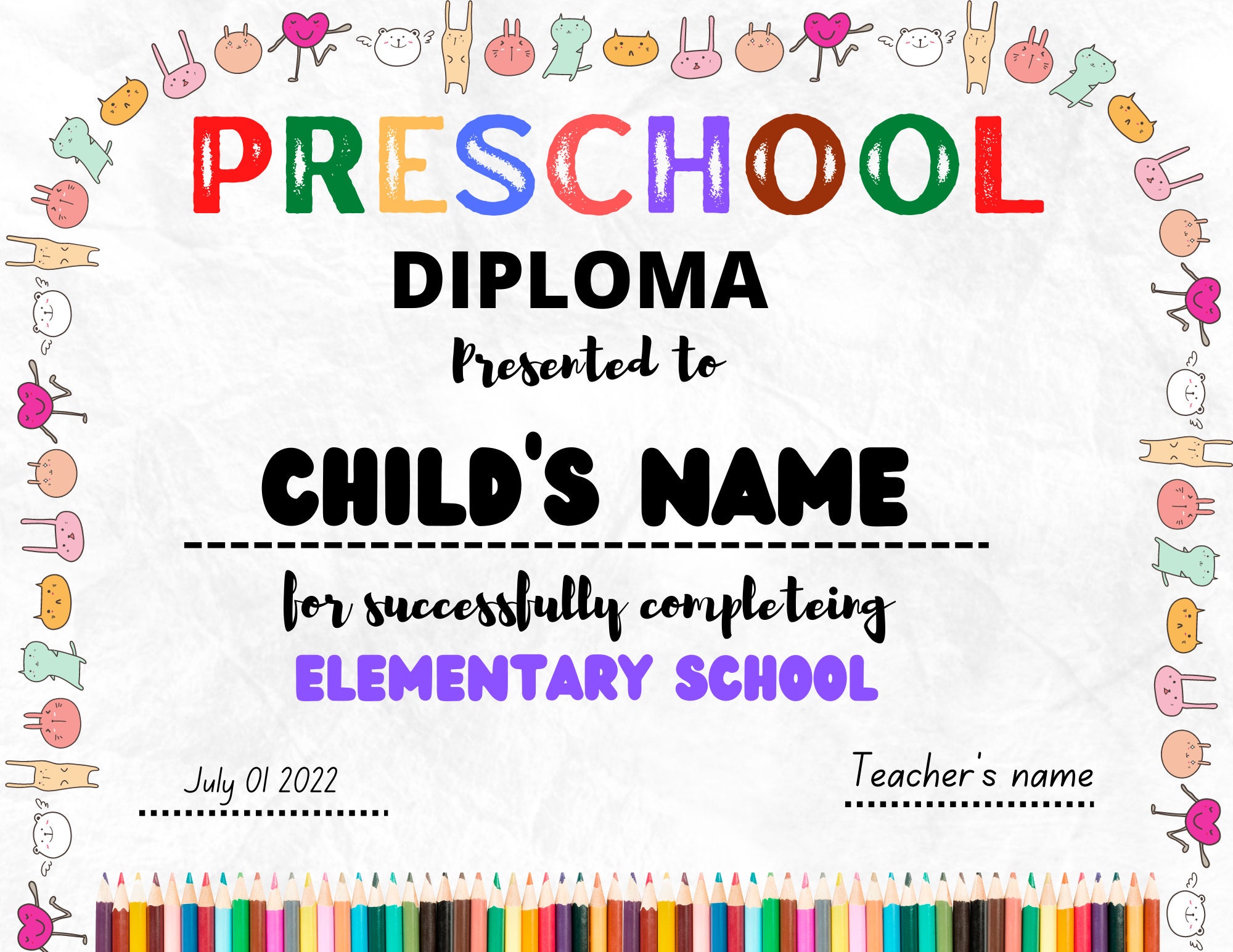 Editable Preschool Diploma Template, Last Day Preschool, Pre-k Diploma ...