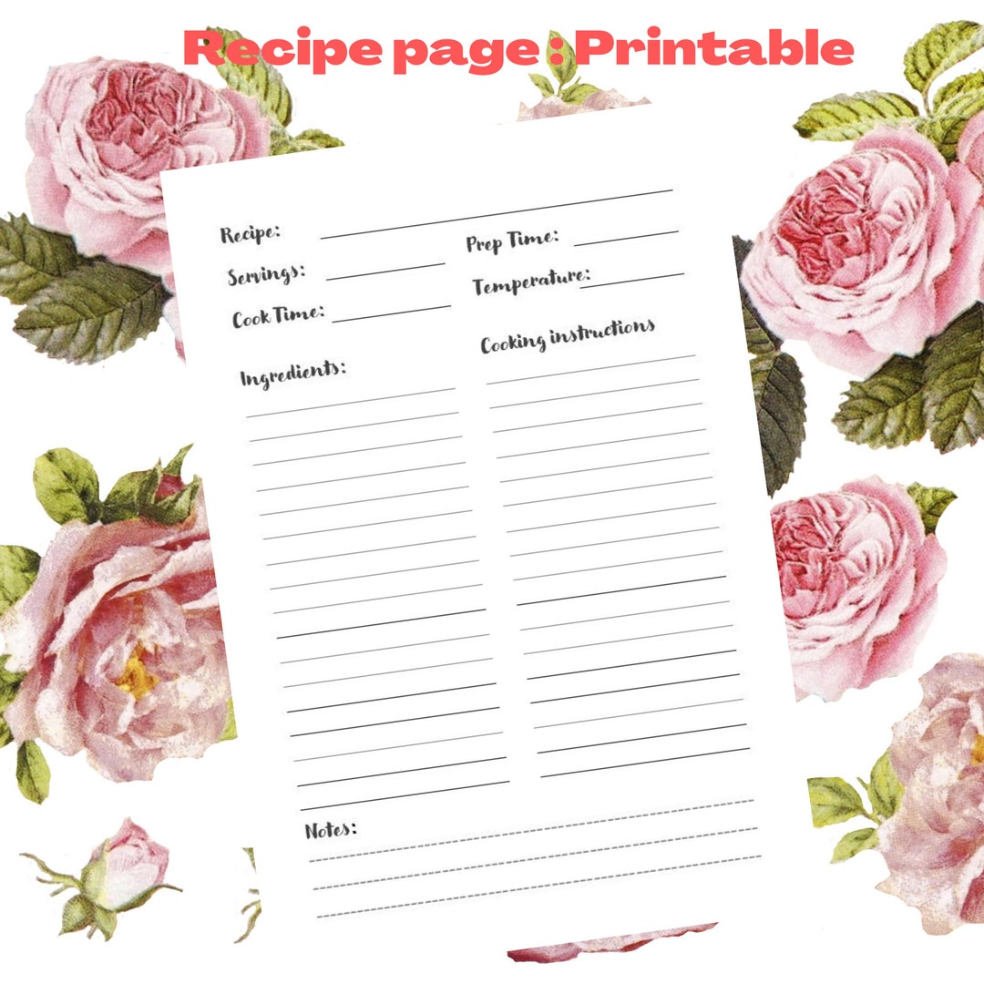 Recipe Page Printable | Recipe Card | Recipe Template | Recipe Blank ...