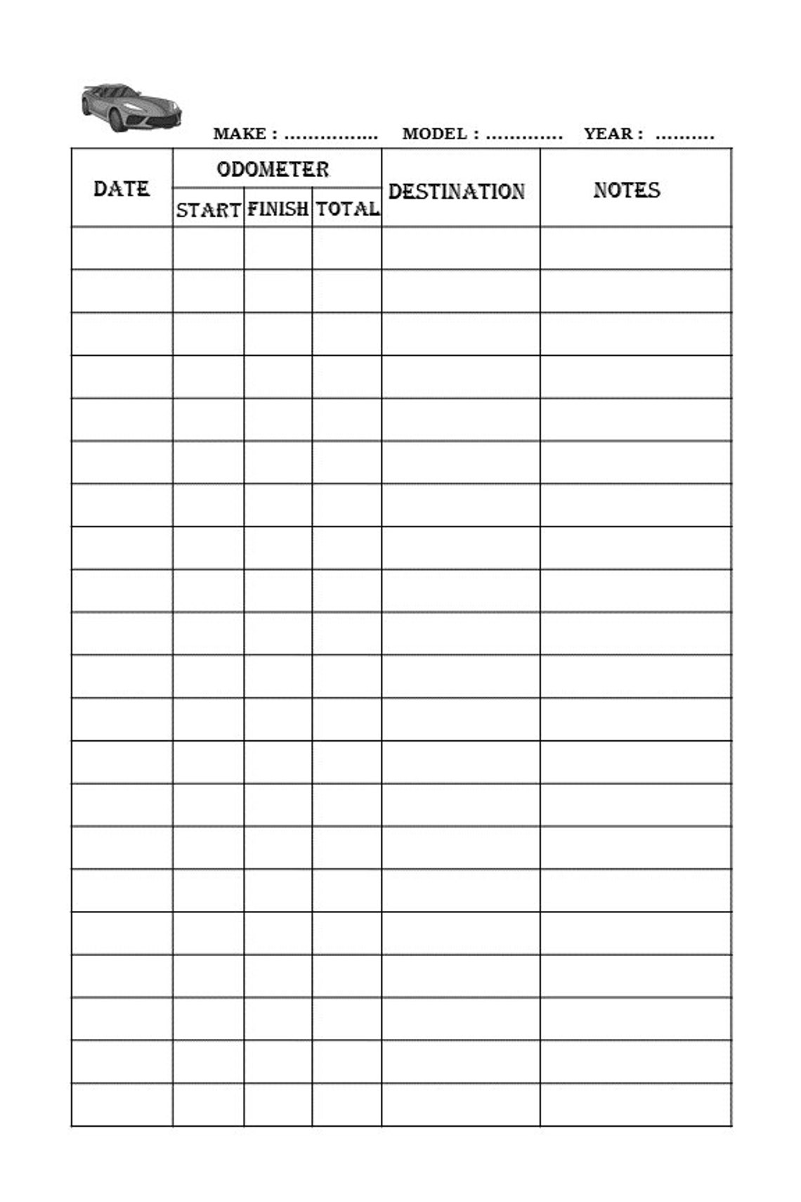 Vehicle Mileage Log Sheet | Mileage Tracker for Taxes | Car Gas Miles ...