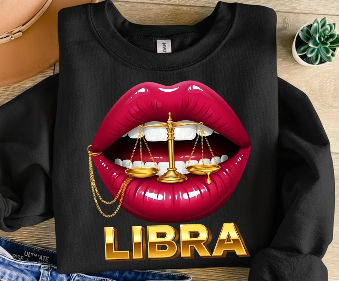 Libra Zodiac Dripping Lips Astrology Afro Glam T-shirt Design PNG ...