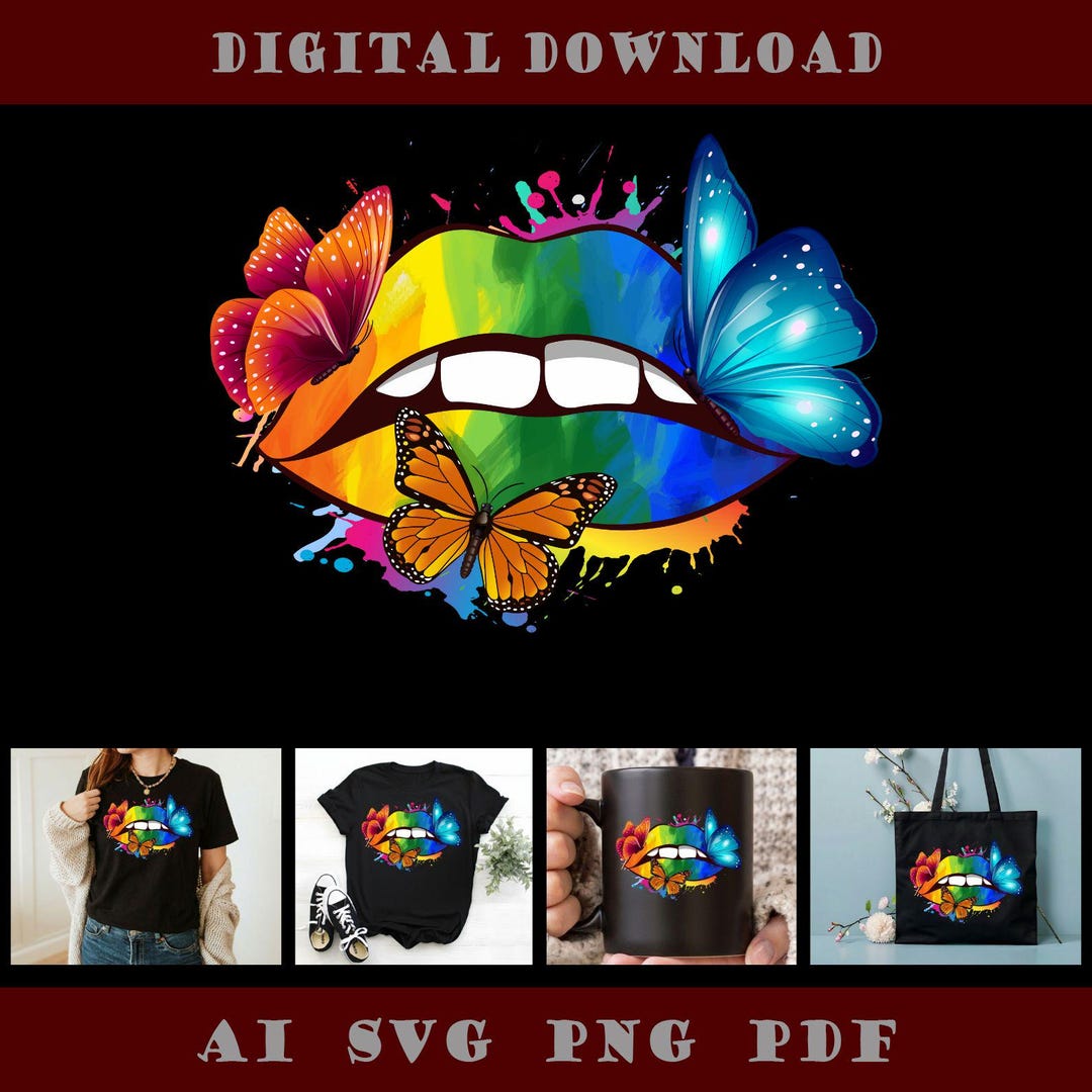 Rainbow Flag Dripping Lips T-shirt Design, LGBT Pride, LGBTQ Pride Bite ...