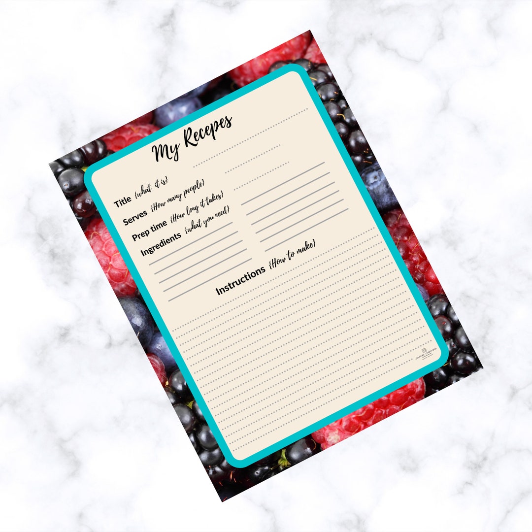 Recipe Printable Template A4 Size With Fruits, Letter Sized (8.5x11 ...