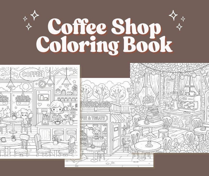Coffee Shop Coloring Pages | Printable Coloring Book | Digital Download ...