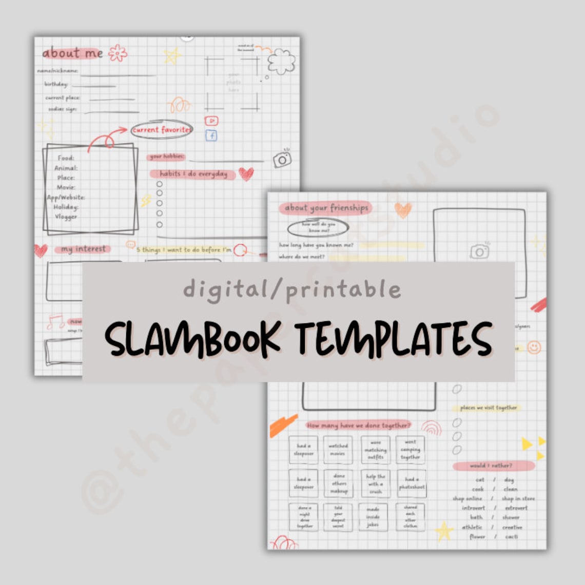 Grid Paper Slam Book, Cute Slam Book Templates, Printable Slam Book ...