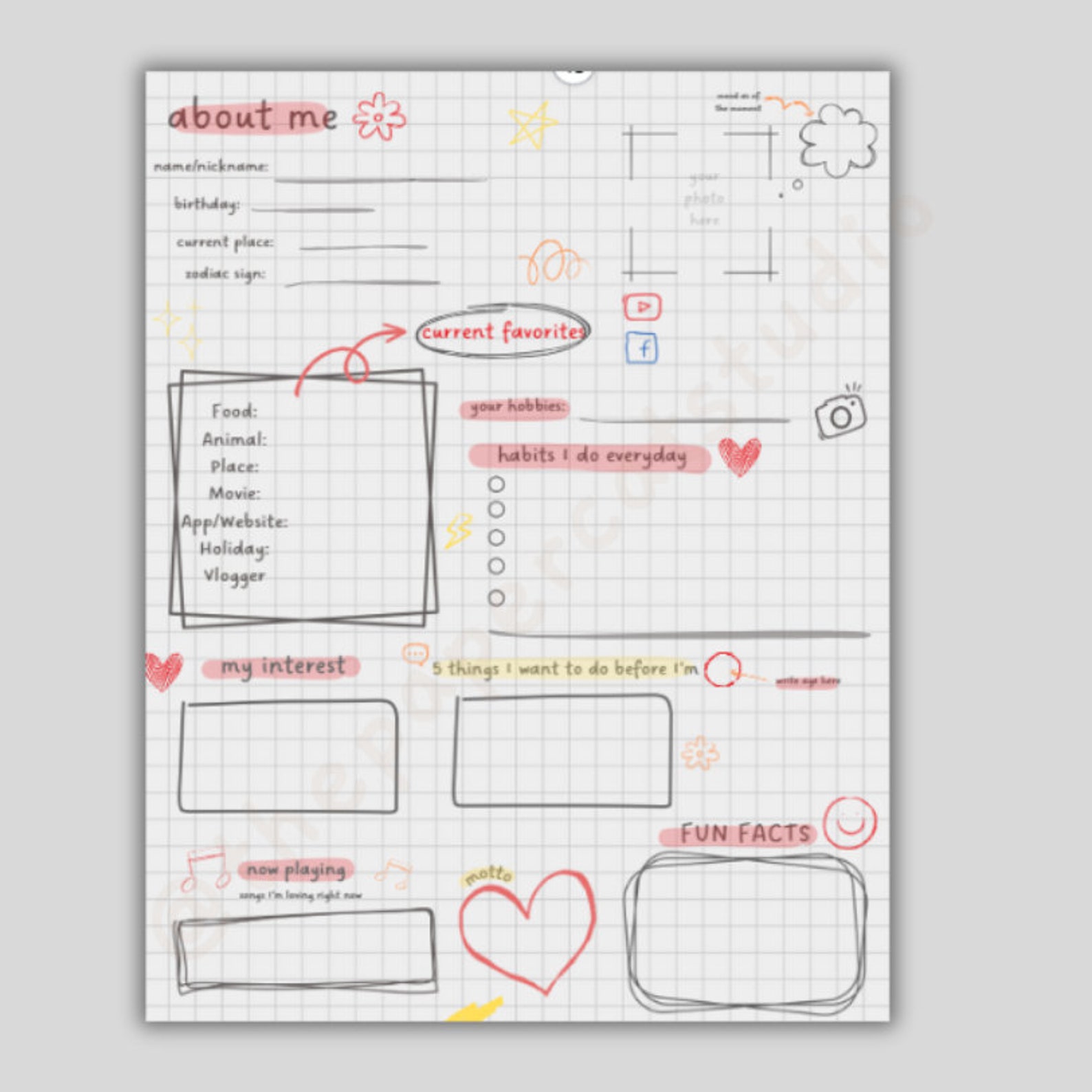 Grid Paper Slam Book, Cute Slam Book Templates, Printable Slam Book ...
