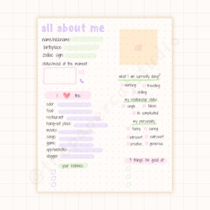 Cute Slam Book Templates, Printable Slam Book, Slam Book Digital, Paper ...