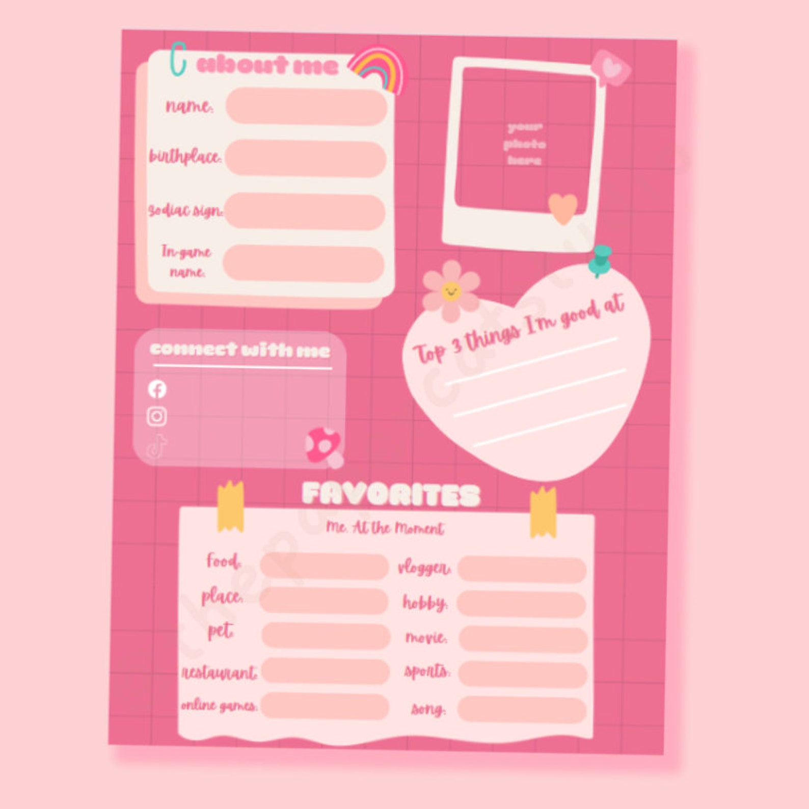 Cute Pink Color Slambook Template, Printable Template, Digital Slambook ...