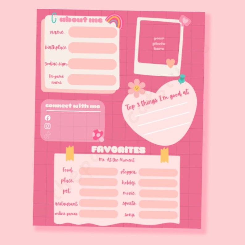 Cute Pink Color Slambook Template, Printable Template, Digital Slambook ...