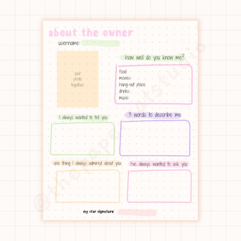 Cute Slam Book Templates, Printable Slam Book, Slam Book Digital, Paper ...