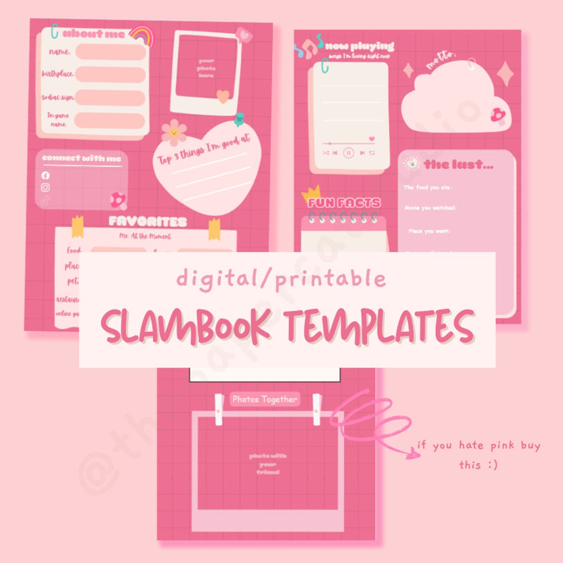 Cute Pink Color Slambook Template, Printable Template, Digital Slambook ...