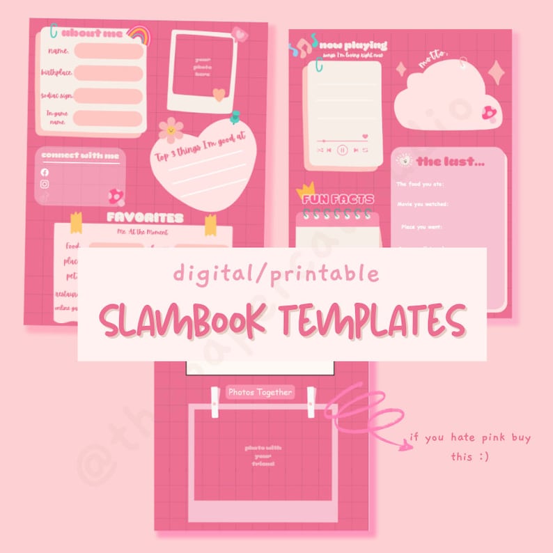 Cute Pink Color Slambook Template, Printable Template, Digital Slambook ...