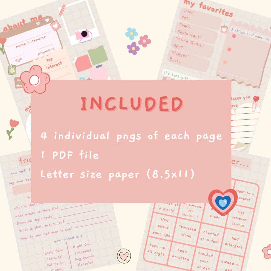 Cute Kawaii Slam Book Templates, Printable Slam Book, Slam Book Digital ...
