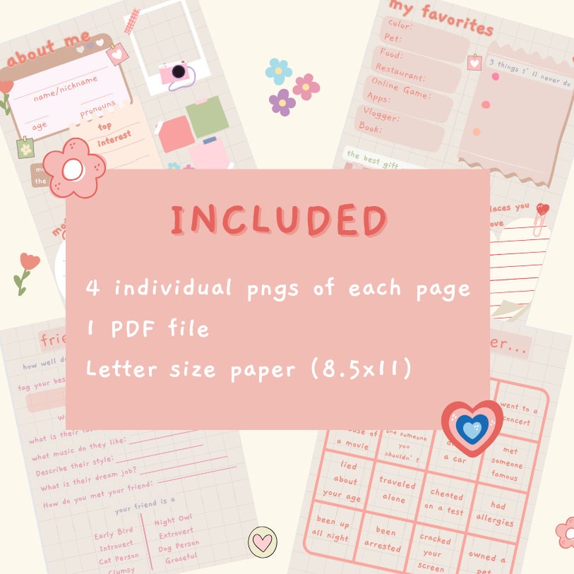 Cute Kawaii Slam Book Templates, Printable Slam Book, Slam Book Digital ...