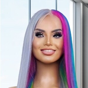 CUSTOM MADE Rainbow Colors and Silver Platinumbrazilian Remy Hair Lace ...