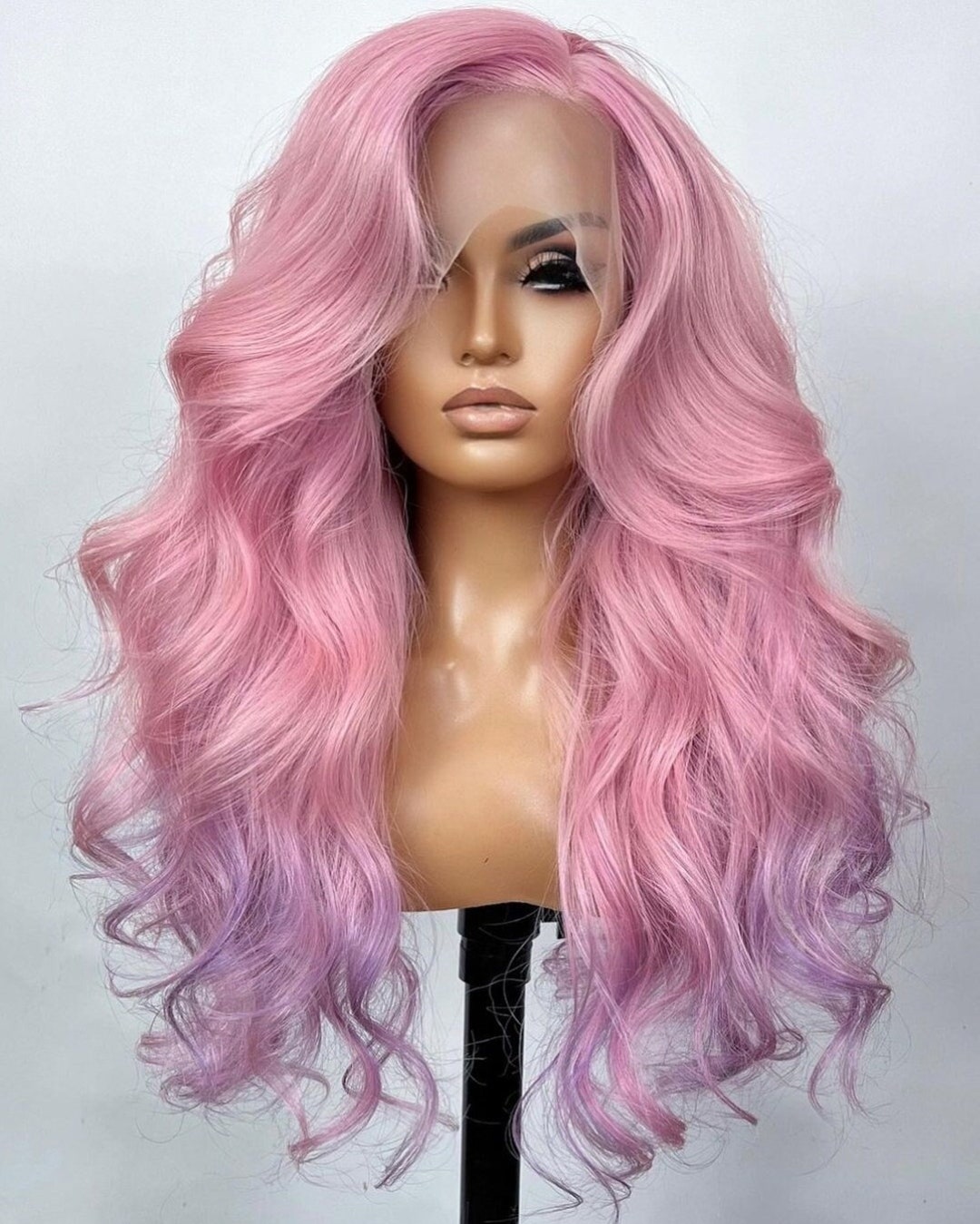 PINK Cotton Candy With Light Lavender Purple Edge Lace Front Wig ...