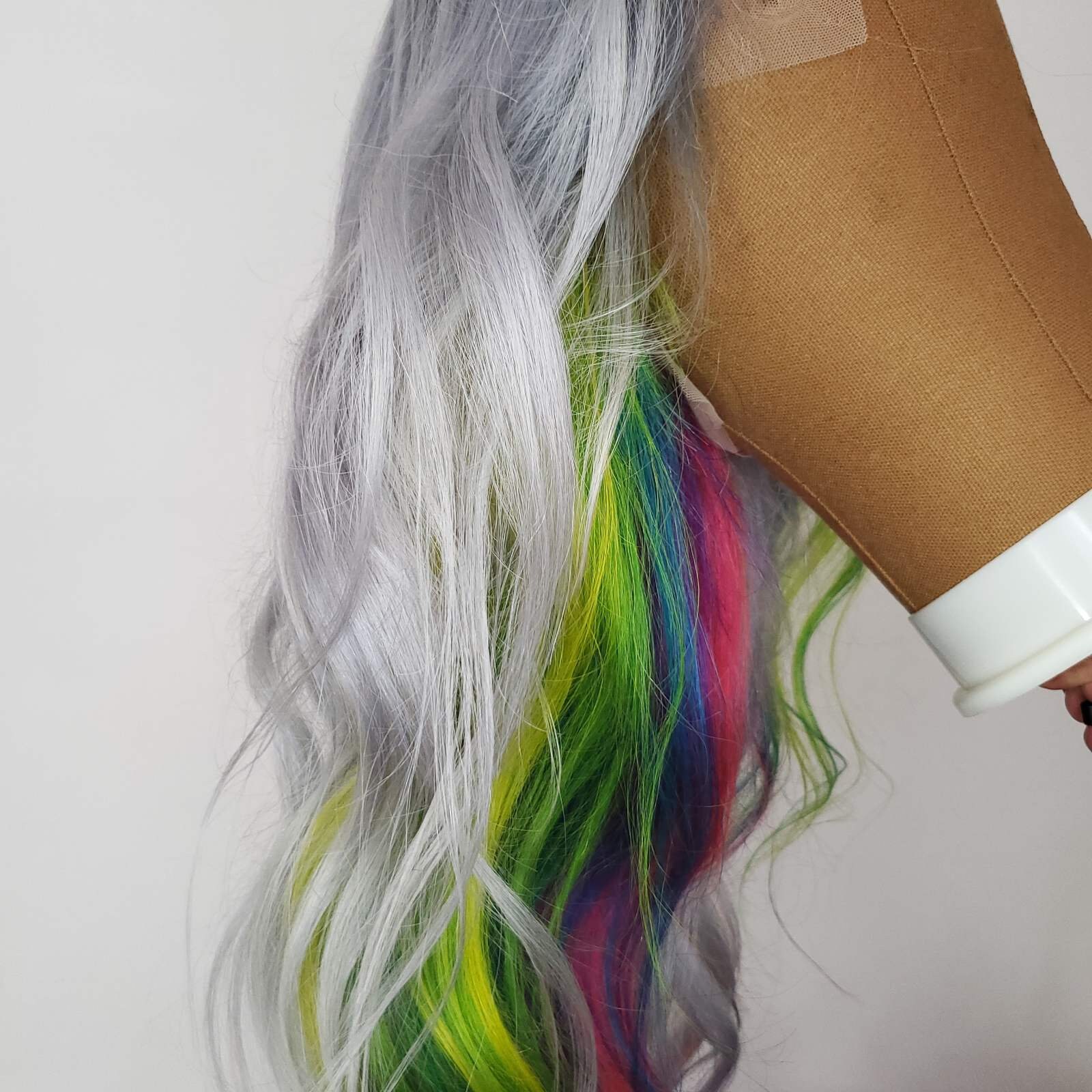 CUSTOM MADE Rainbow Colors and Silver Platinumbrazilian Remy - Etsy