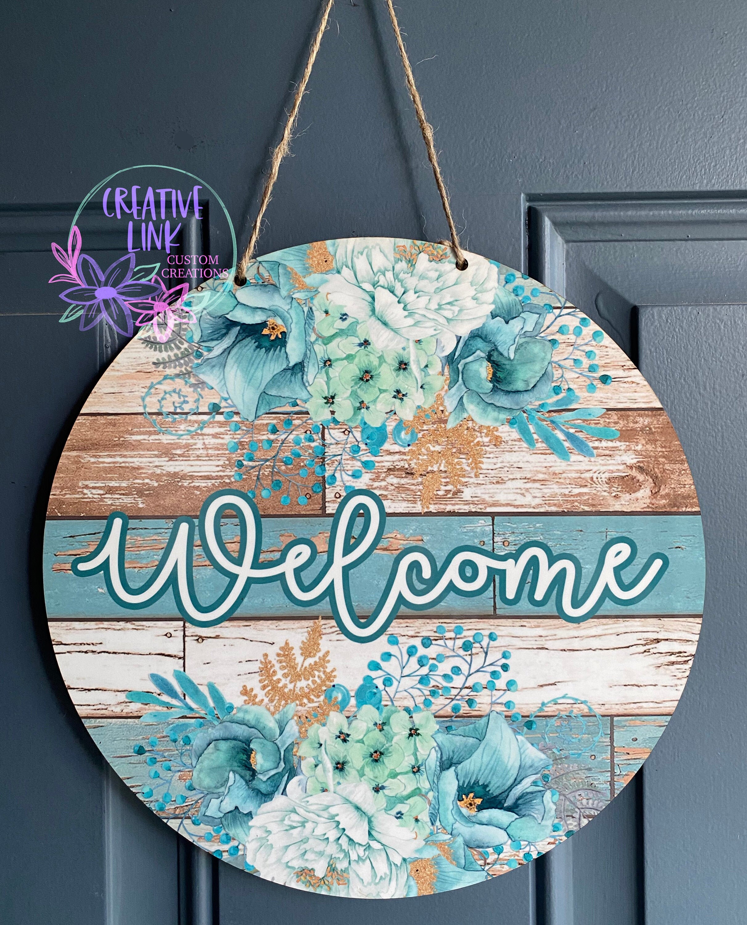 Teal Floral Welcome Sign/ Teal Floral/ Welcome Sign/ Door - Etsy UK