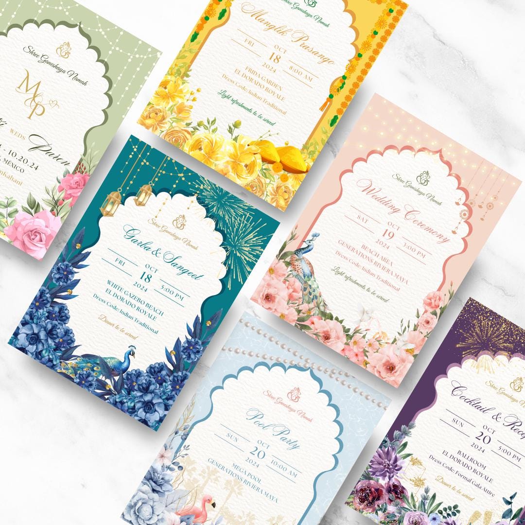 Colorful Indian Wedding Invitation Set | Editable Canva Template for ...