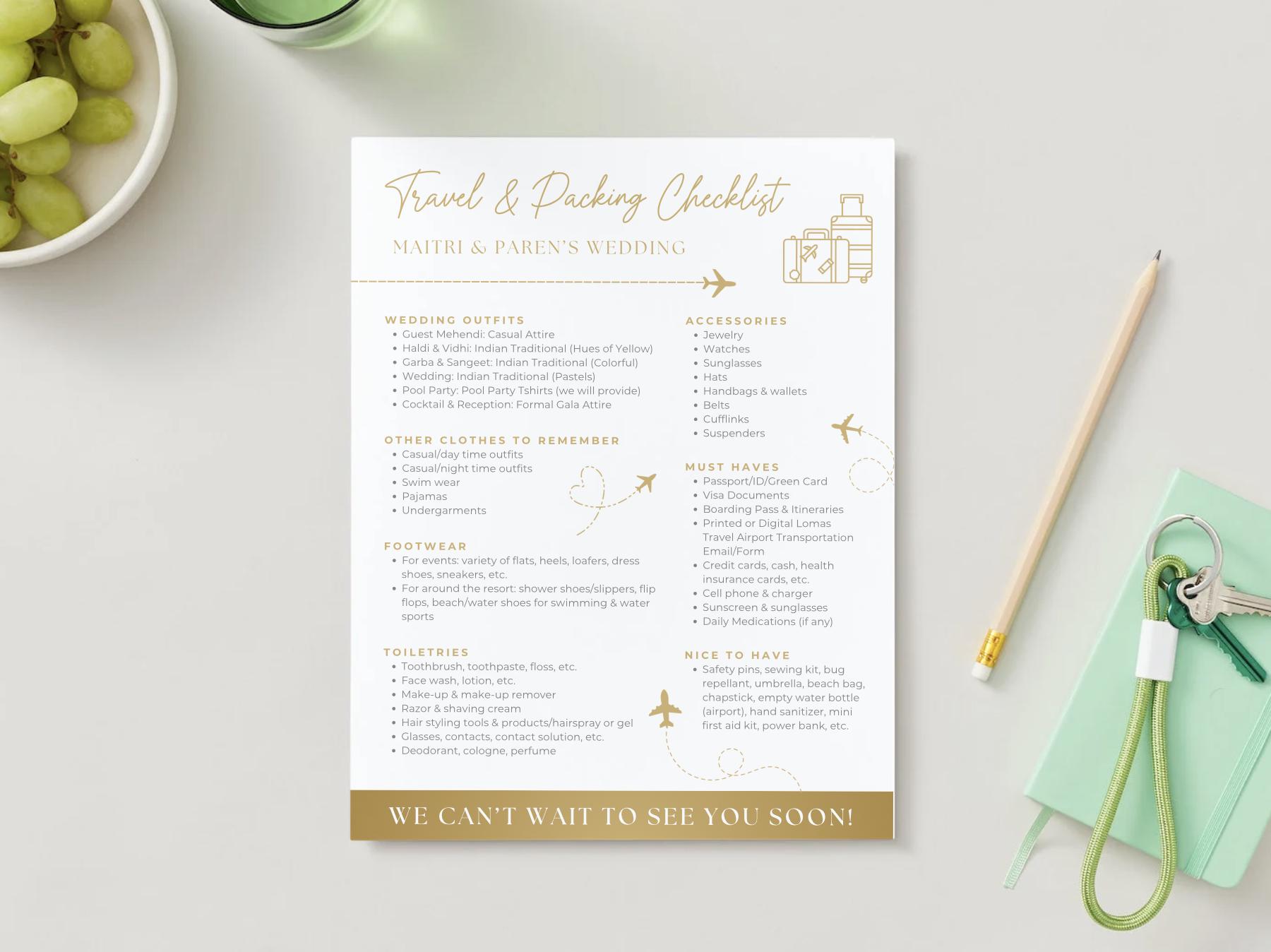 Destination Wedding Guest Packing List | Wedding Travel Checklist ...