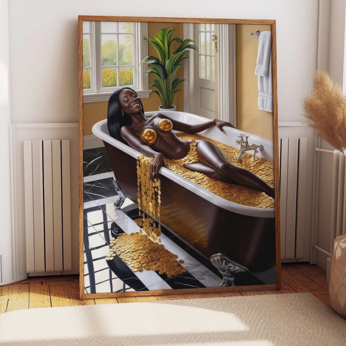 Money Goddess Art Print: Black Woman in Gold Bathtub (digital Download ...