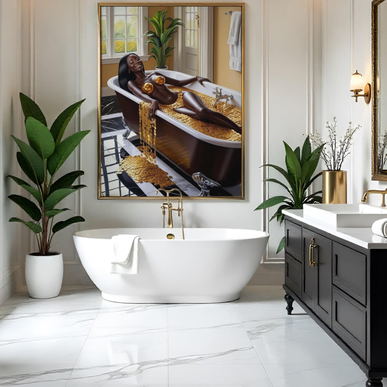 Money Goddess Art Print: Black Woman in Gold Bathtub (digital Download ...