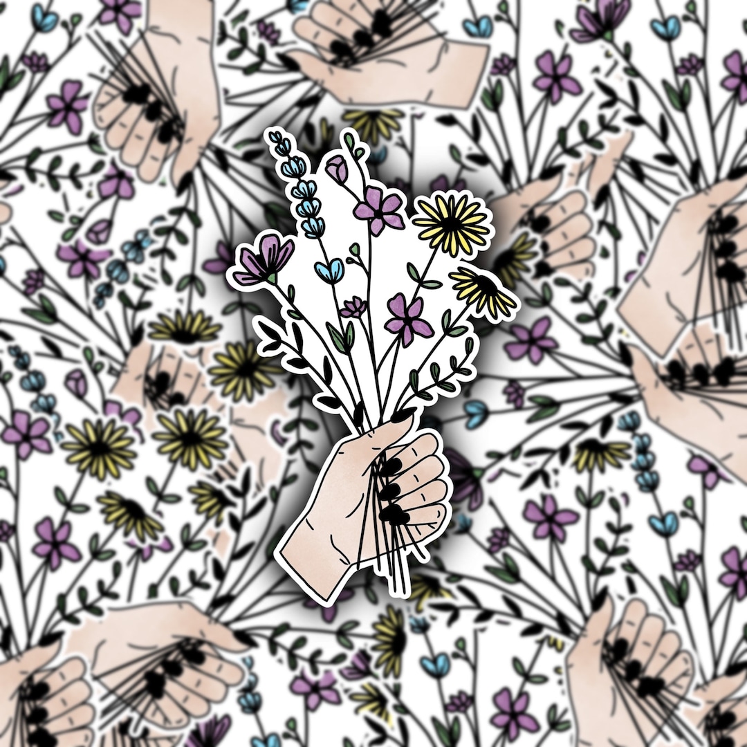 Wildflower Sticker | Hand Holding Wildflowers | Watercolor Sticker - Etsy