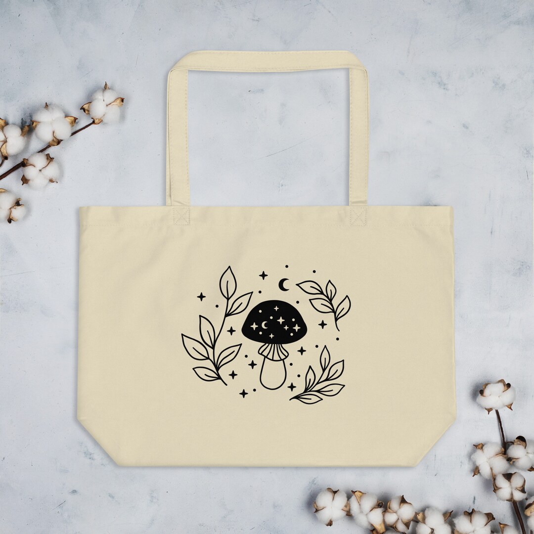 Cottagecore Large Organic Tote | Mushroom Tote Bag | Cottagecore Bag - Etsy