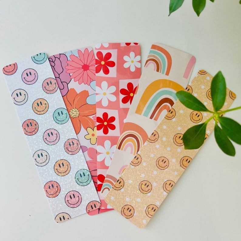 Laminated Bookmark: Retro Floral, Smiley Face, Rainbow - Etsy