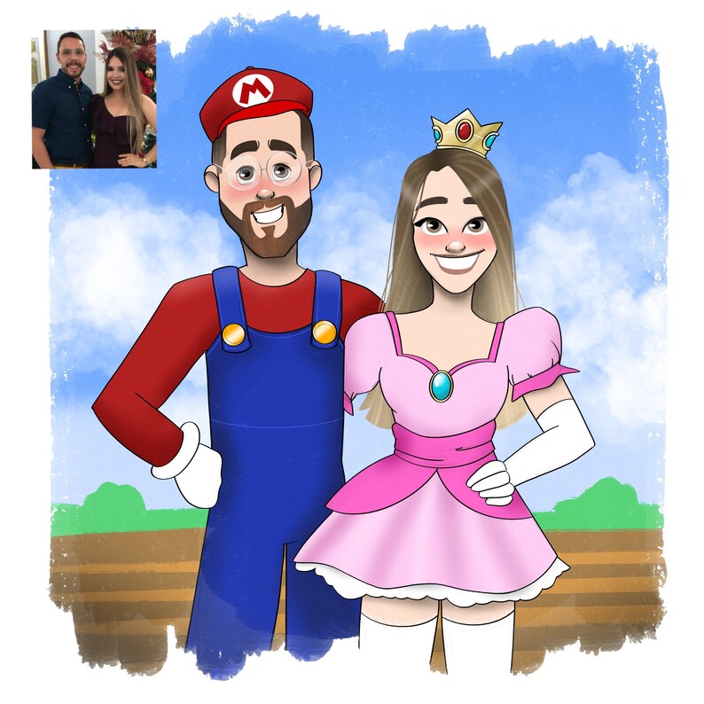 Mario Couples Digital Portrait Custom Made Art Family - Etsy