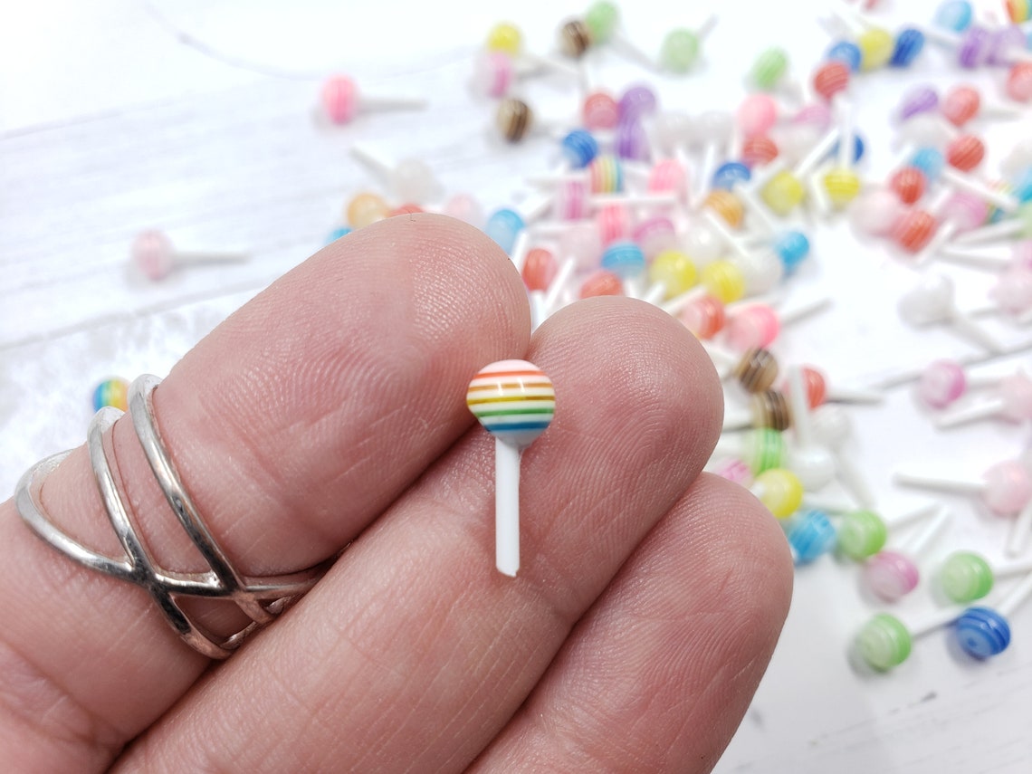KAWAII 3-D Tiny LOLLIPOP CANDY 10PCS Resin Charms Flatback - Etsy