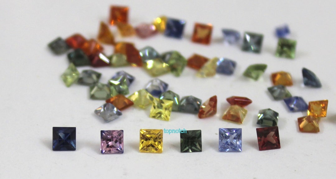 Natural Sapphire Square Gemstone, 2.5MM Multi Color Sapphire Loose Gems ...