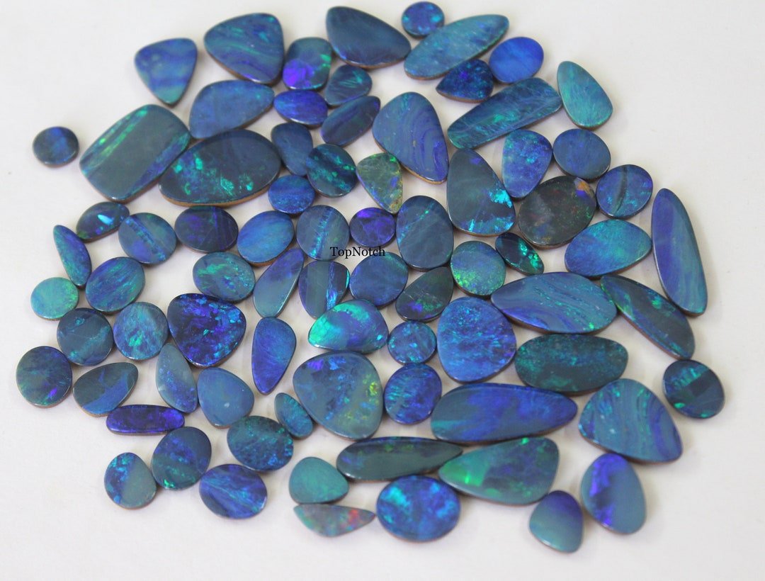 Australian Opal Doublet, Blue Multifire Opal Double Fancy Cabochon ...