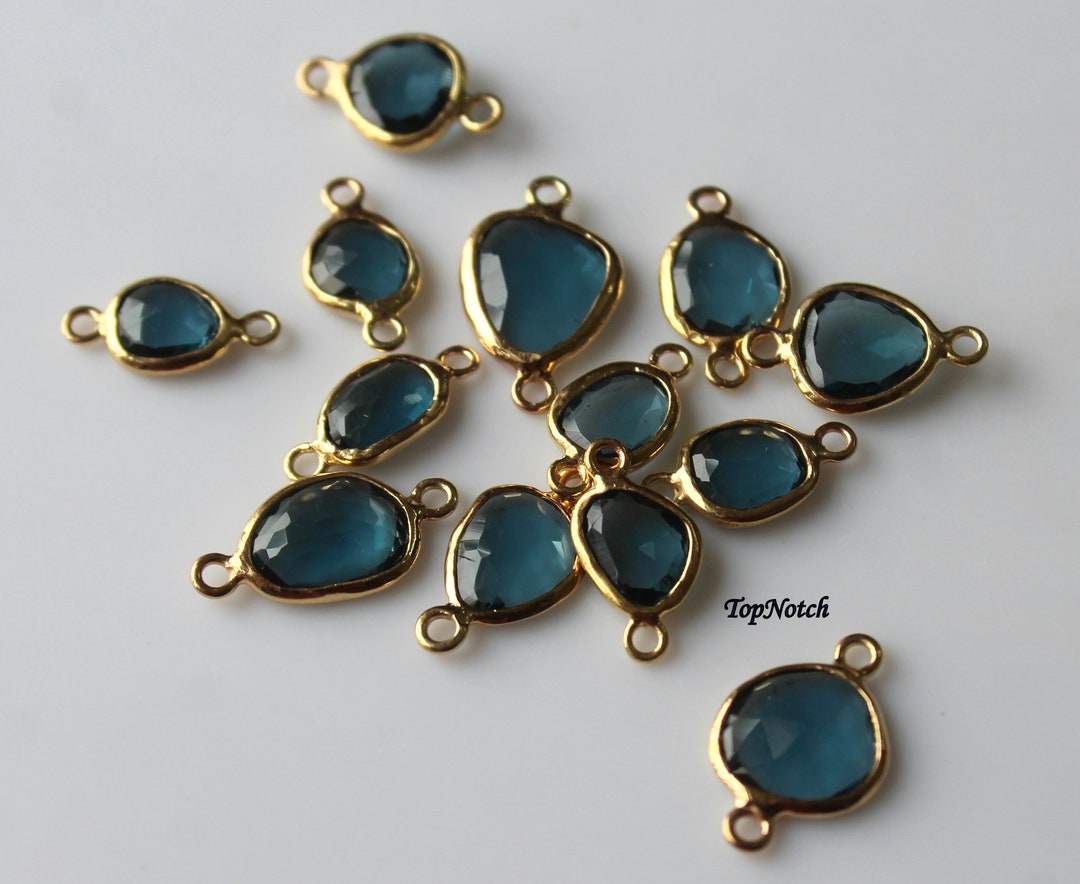 14K Gold London Blue Topaz Connectors: Rose Cut Gemstone Bezels (4-8MM ...