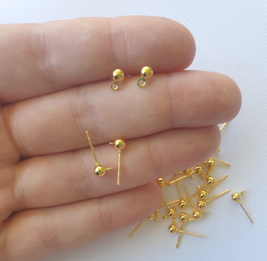 10pcs 5prs 3/4/5mm Round Ball Earrings, Earring Pins, Gold Ball Earring ...