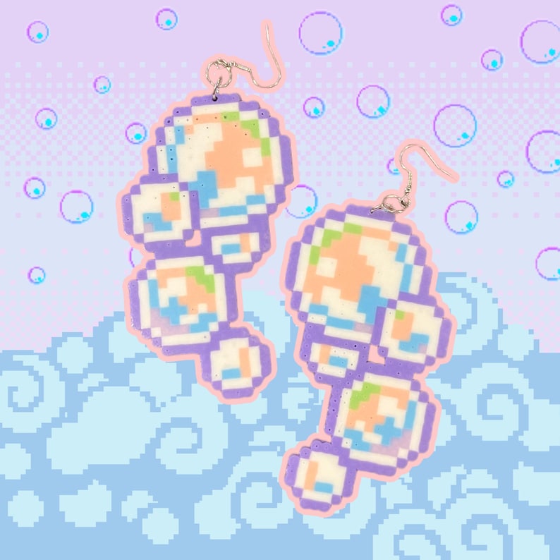 Handmade Bubble Perler Earrings: Jaw Framing Pixel Art Dangle Earrings ...