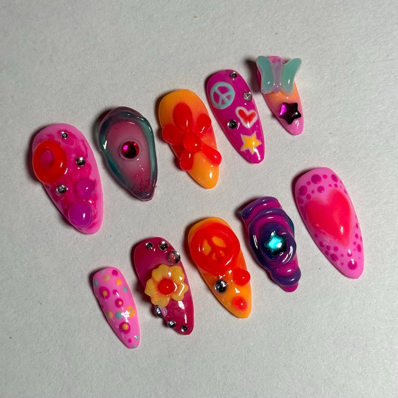 Girly 2000s Nostalgia Handmade Gel Press on Nails - Etsy