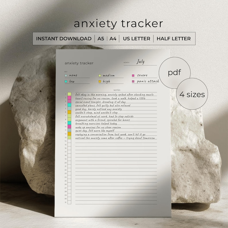 Anxiety Tracker Printable PDF - Daily Anxiety Log - Mental Health ...