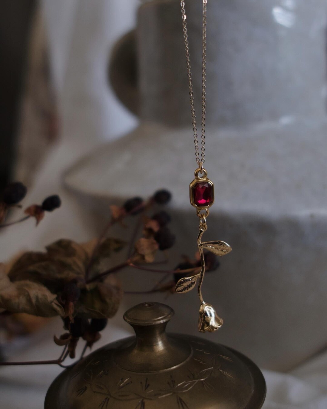 Haunting Adeline, Gold Ruby Necklace, Crystal Gemstone Necklace, Gold ...