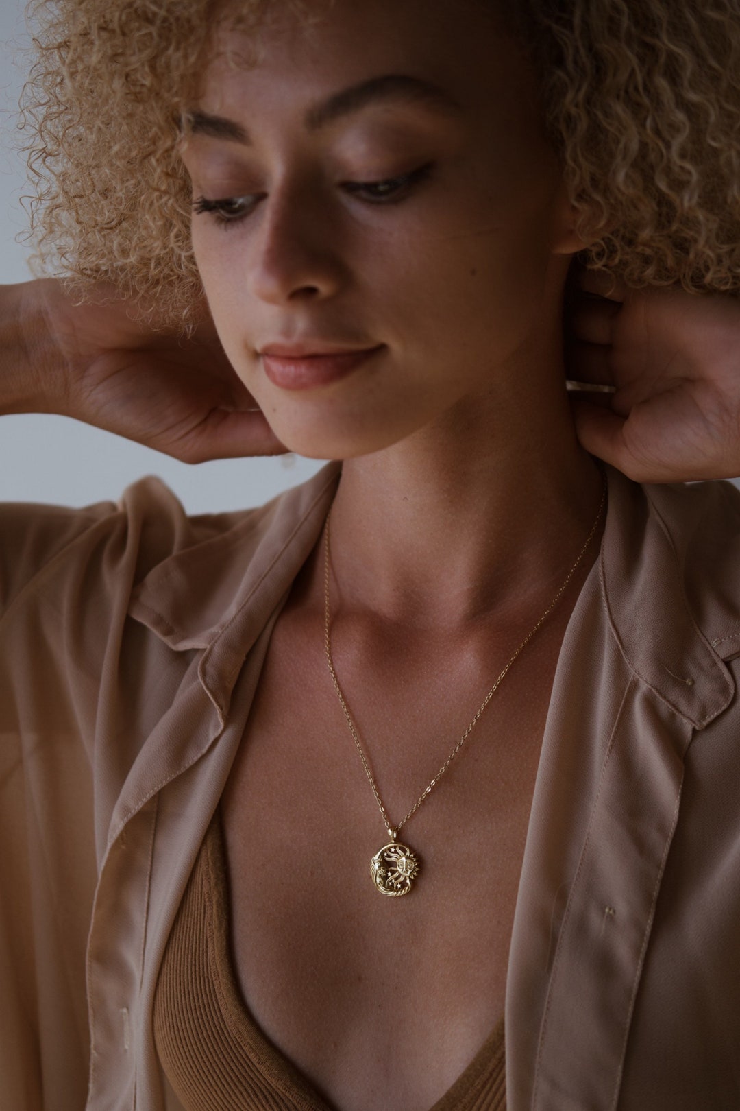 Collana Sole e Luna riempita d'oro 14K (Il Sole e la Luna) Gioielli ...