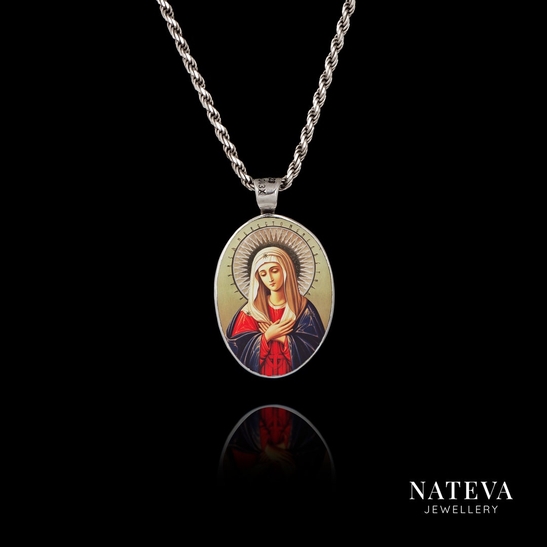 Handmade Virgin Mary Pendant: Solid Silver Orthodox Icon Necklace - Etsy