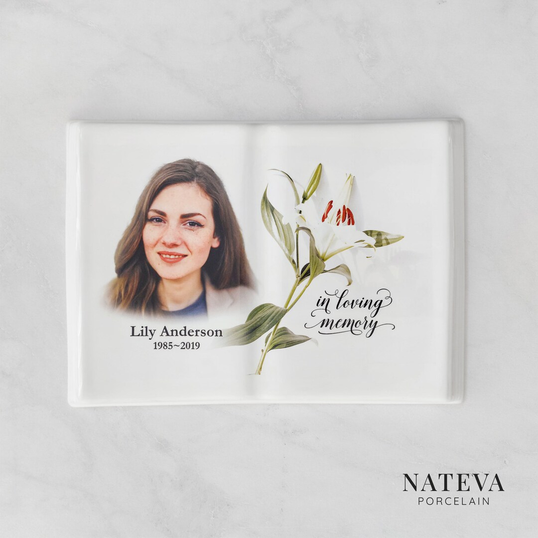 Book-shaped Ceramic Memorial Photo Plaque - Headstone Grave Marker - Etsy