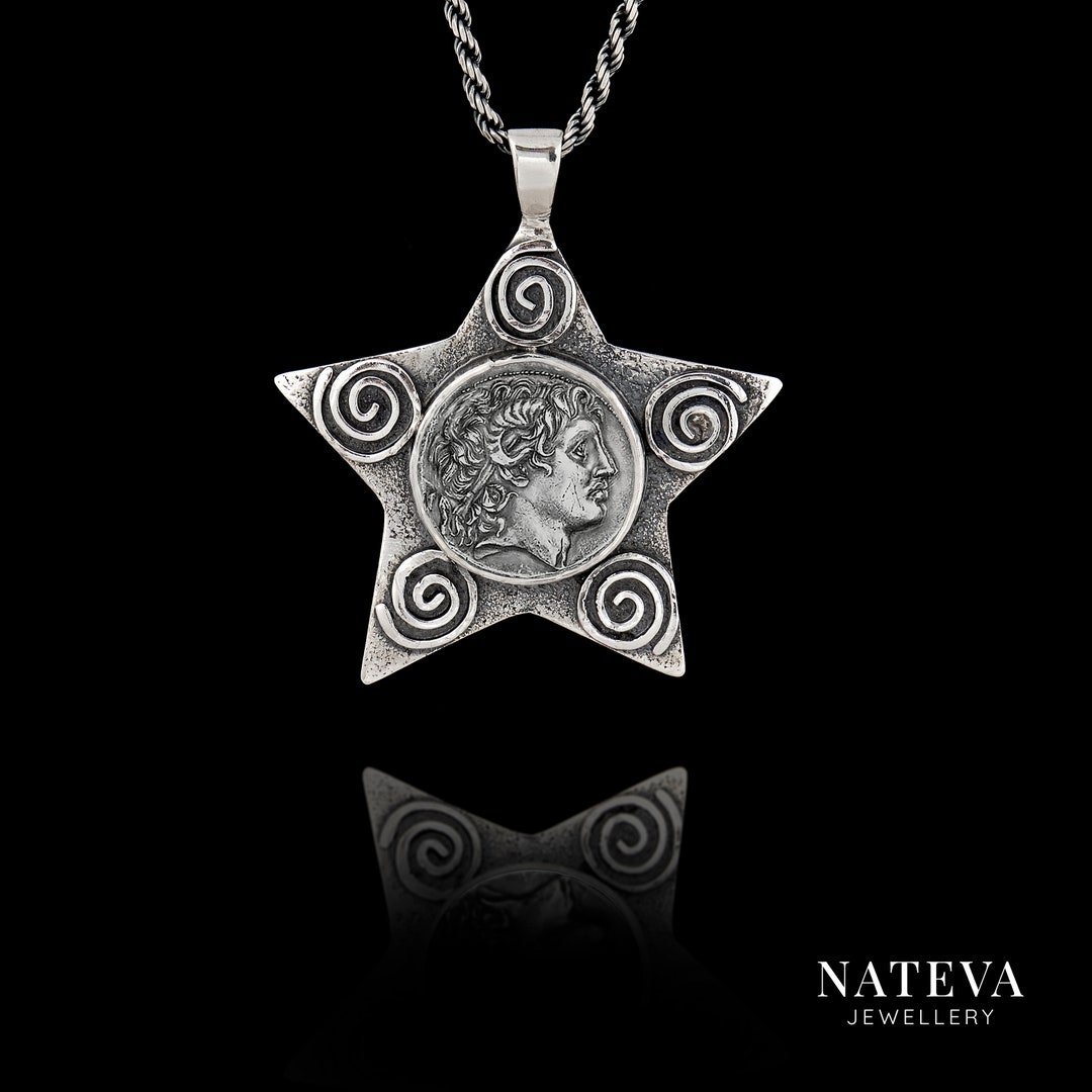 Handmade Alexander the Great Solid Silver Star Pendant, Personalized ...