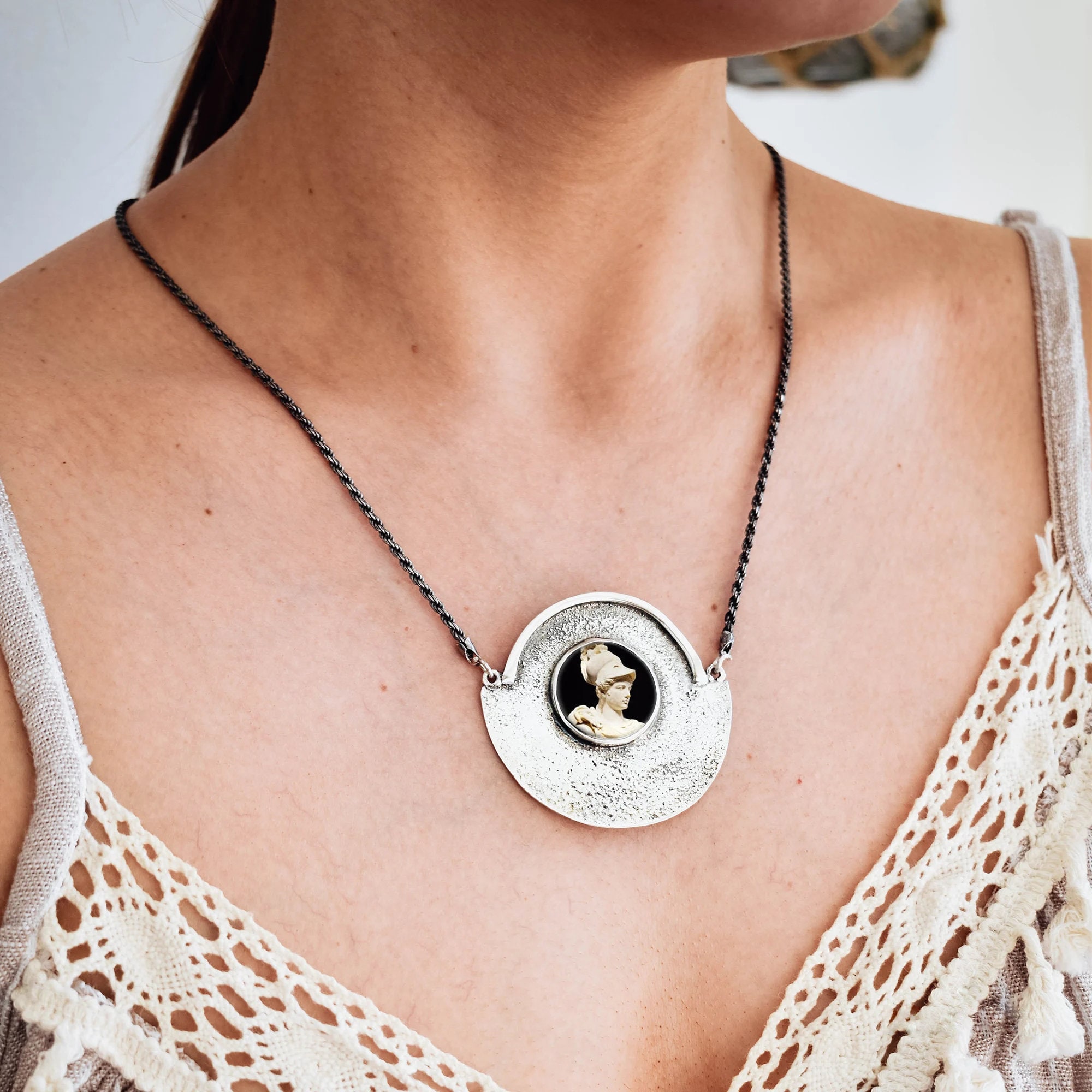 Collier Athéna fait main en argent sterling : pendentif pierre en ...